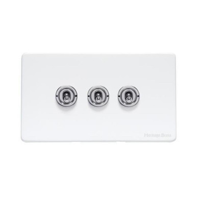 Vintage Range 3 Gang Toggle Switch in Matt White - Arrow Electrical