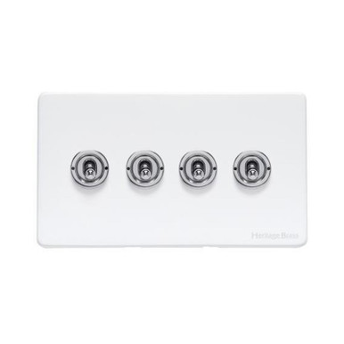 4 Gang Toggle Switch in Matt White | Arrow Vintage Range
