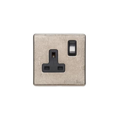 Vintage Range Single Socket (13 Amp) in Rustic Nickel - Black Trim ...