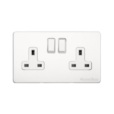 Vintage Range Double Socket (13 Amp) in Gloss White - White Trim ...
