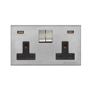 Winchester Range Double USB Socket (13 Amp) in Satin Chrome - Black ...