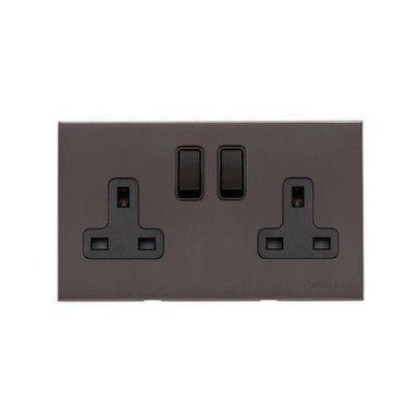 Windsor Range Double Socket (13 Amp) in Matt Bronze - Black Trim ...