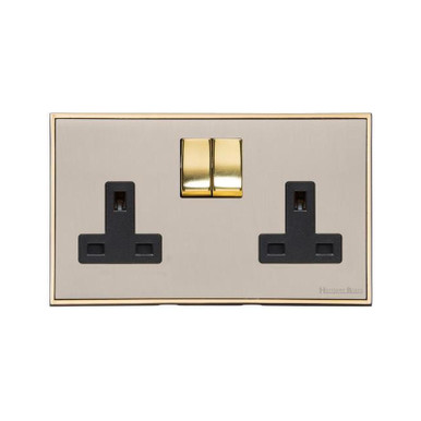 Executive Range Double Socket (13 Amp) in Satin Nickel - Black Trim ...