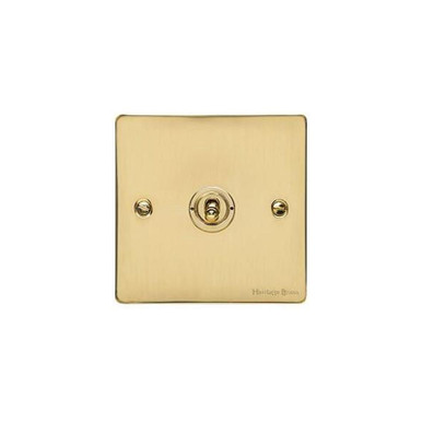 Elite Flat Plate 1G Toggle Switch in Polished Brass, Trimless
