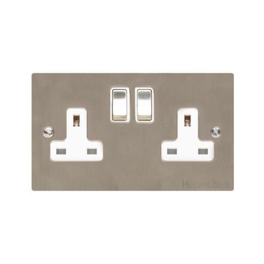 Elite Flat Plate Range Double Socket (13 Amp) in Satin Nickel - White ...