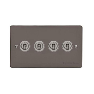 Elite Flat Plate Range 4 Gang Toggle Switch in Polished Black Nickel ...