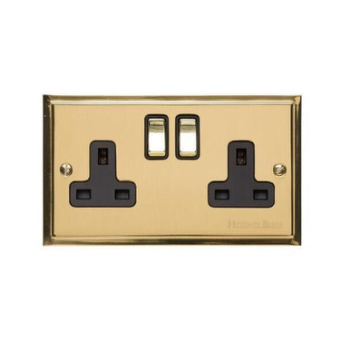 Elite Stepped Plate Range Double Socket (13 Amp) in Polished Brass ...