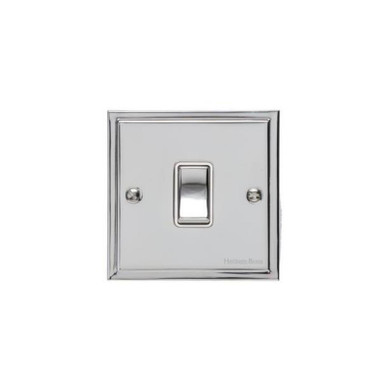 Elite Stepped Plate 20A Double Pole Switch Polished Chrome, White