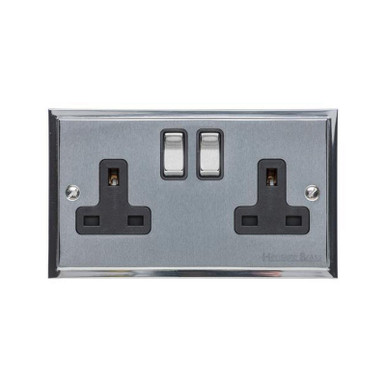Elite Satin Chrome Double Socket 13A, Black - S03850PCBK