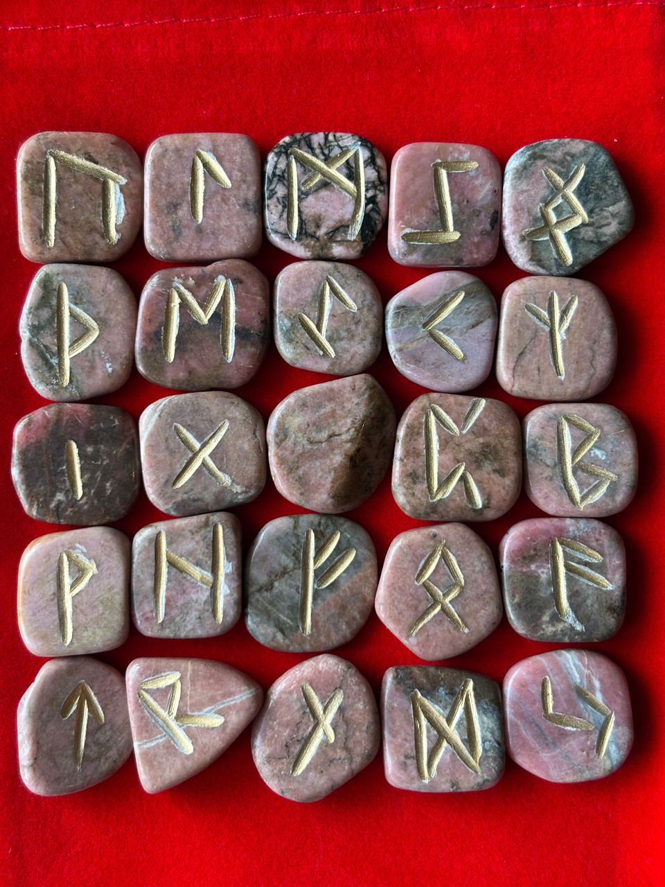 Rhodonite Rune Set