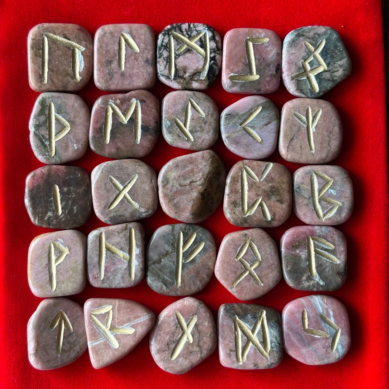 Rhodonite Rune Set