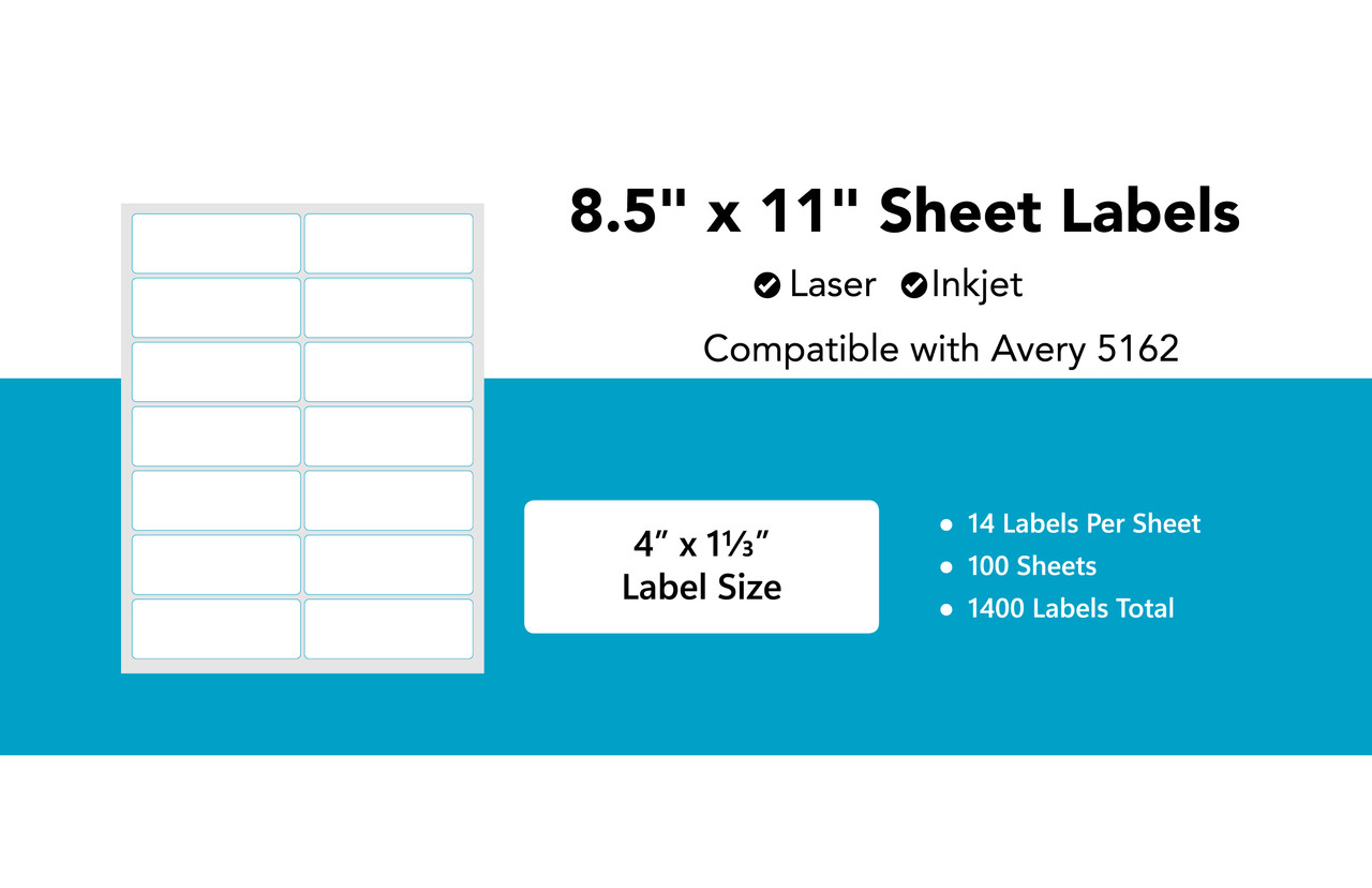 Laser/Inkjet Sheet Labels 4"x1.34" compatible with Avery 5162