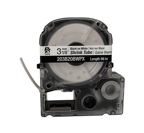 Epson 203B20BWPX 3MM 1/8" AWG 14-22 BLACK ON WHITE SHRINK TUBE 98"
