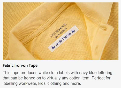 Brother PTE110 Fabric Iron-on Label Printer + Blue on White Iron-On ...