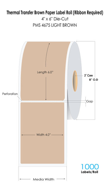 Thermal Transfer 4" x 6" Light Brown PMS 4675 Labels - 1,000/Roll | 3 ...