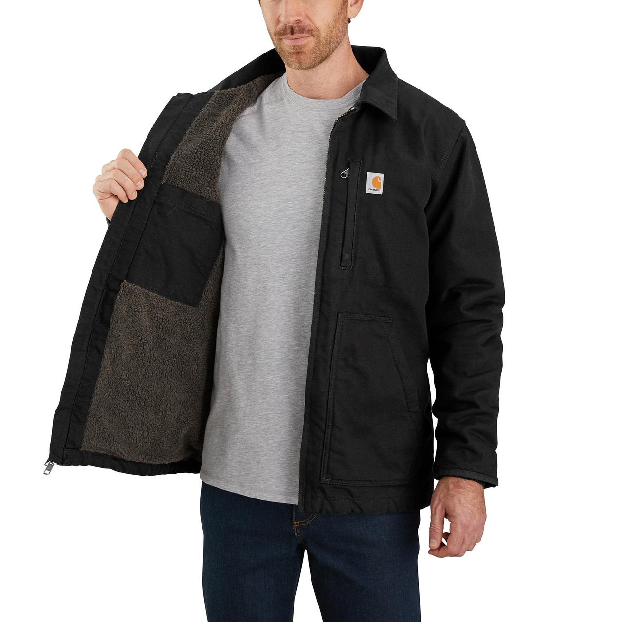 Mens Carhartt Washed Duck Sherpa Lined Coat Herberts Boots And