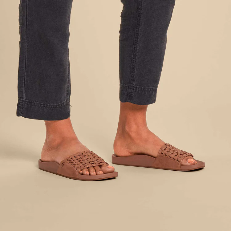 Olukai Women's Kāmola Leather Woven Slide Sandal - Herbert's Boots and ...
