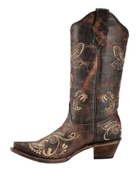Circle G Women's Distressed Bone Dragonfly Embroidered Snip Toe Western ...