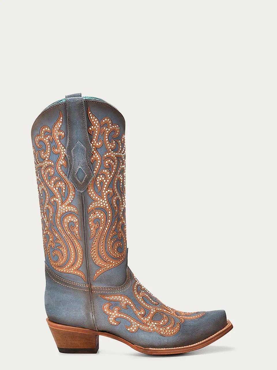 Womens Corral Honey Overlay With Crystals Blue Snip Toe Western Boot