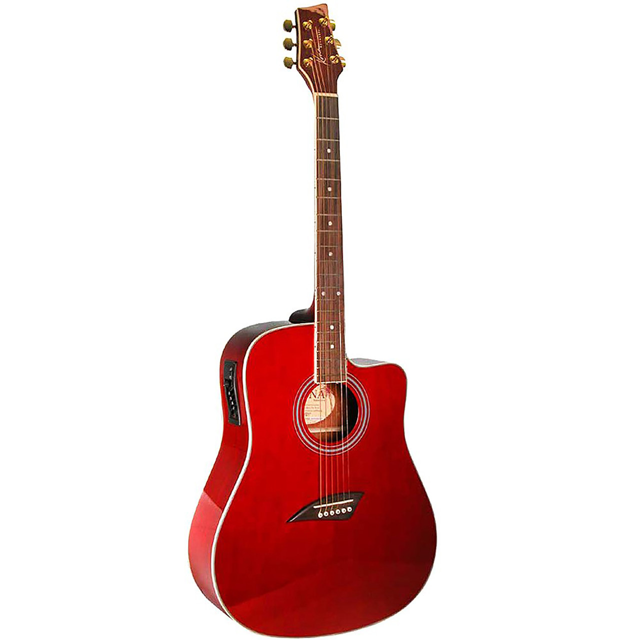 Kona K1E Dreadnought Acoustic Electric Guitar - Transparent Red