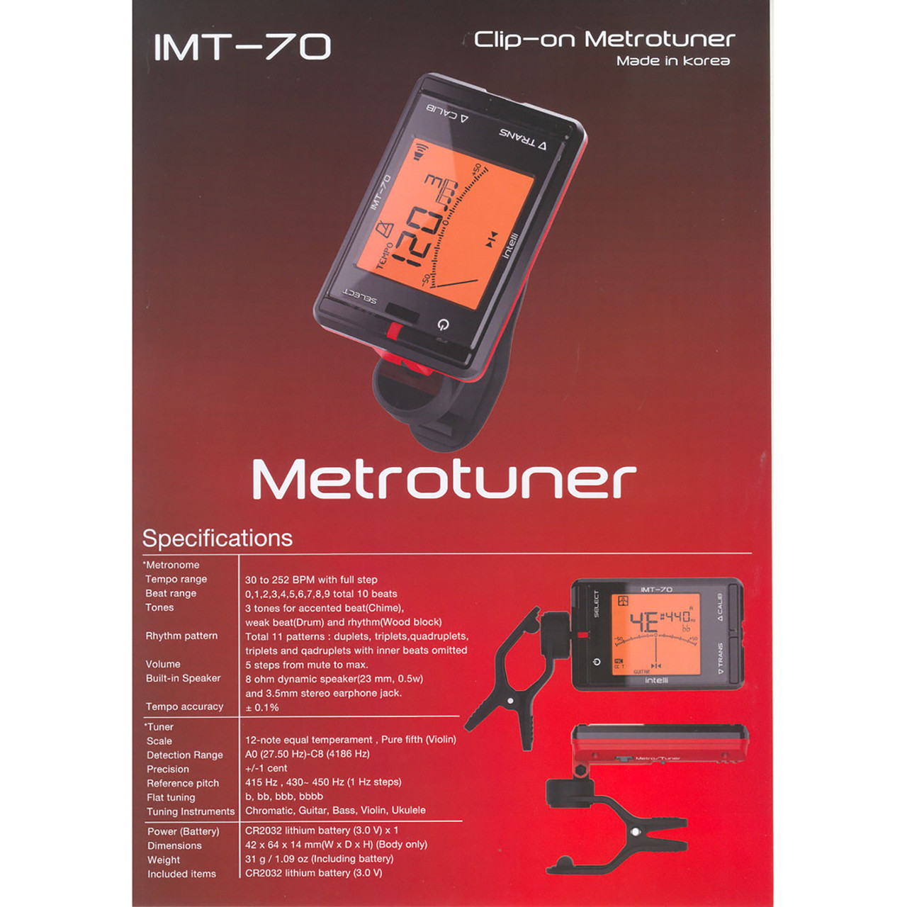 Intelli IMT-70 Clip-on MetroTuner - Instrument Tuner and Metronome