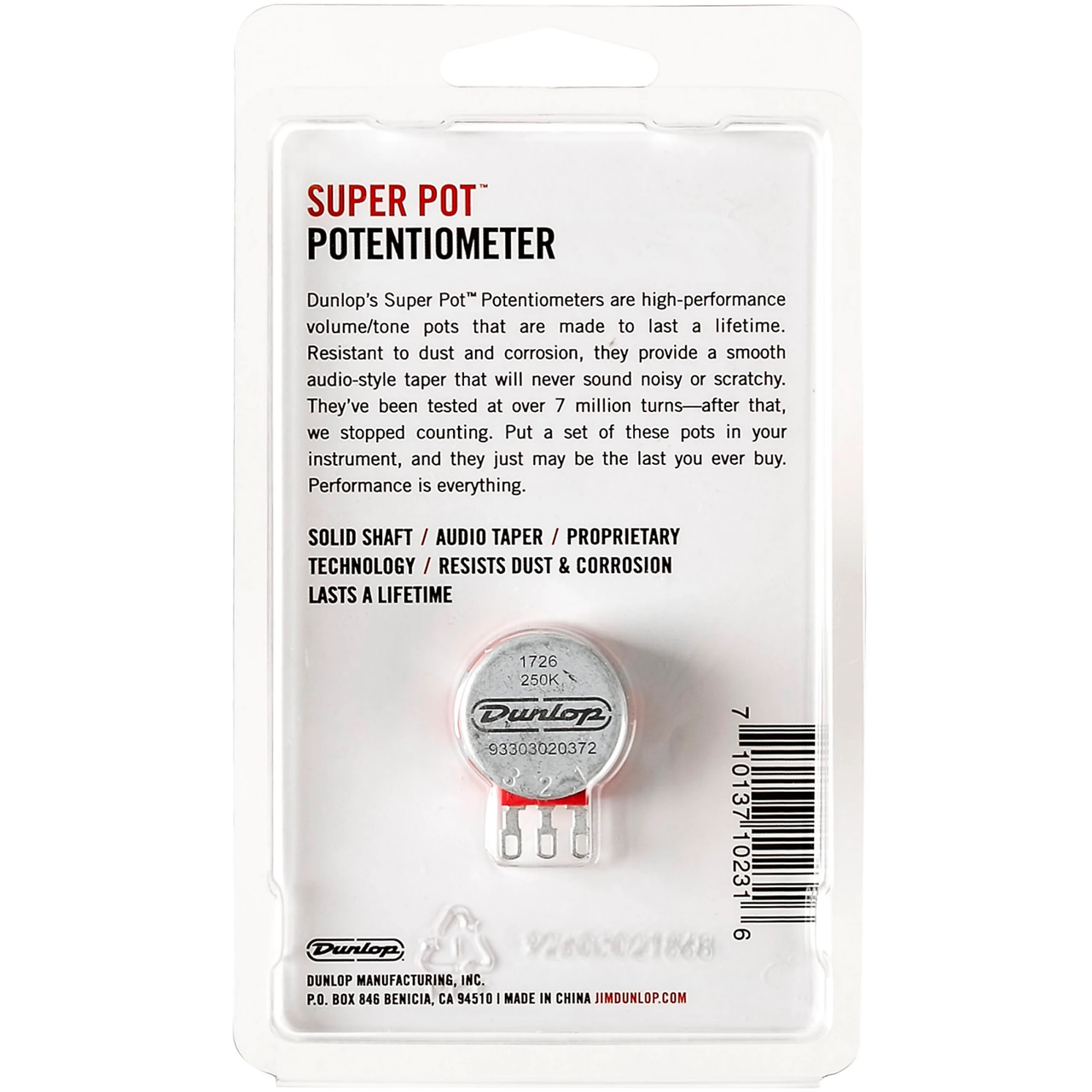 Dunlop DSP250S Super Pot 250K Solid Shaft Potentiometer (DSP250S)