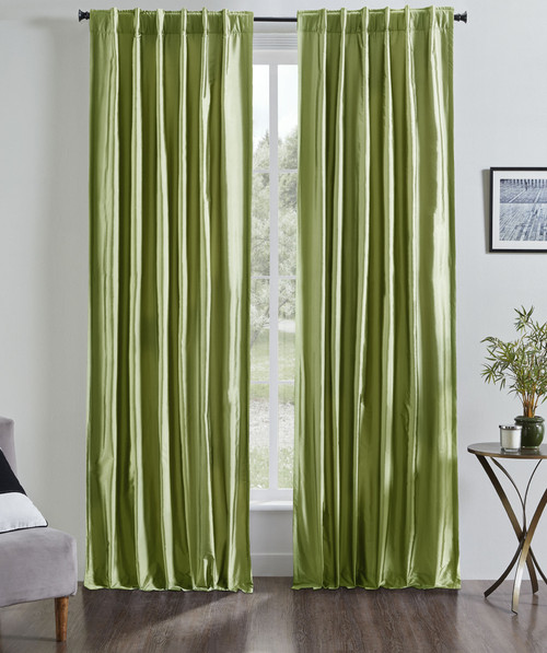 Valencia Faux Silk Taffeta Curtain in Leaf Green by India's Heritage ...