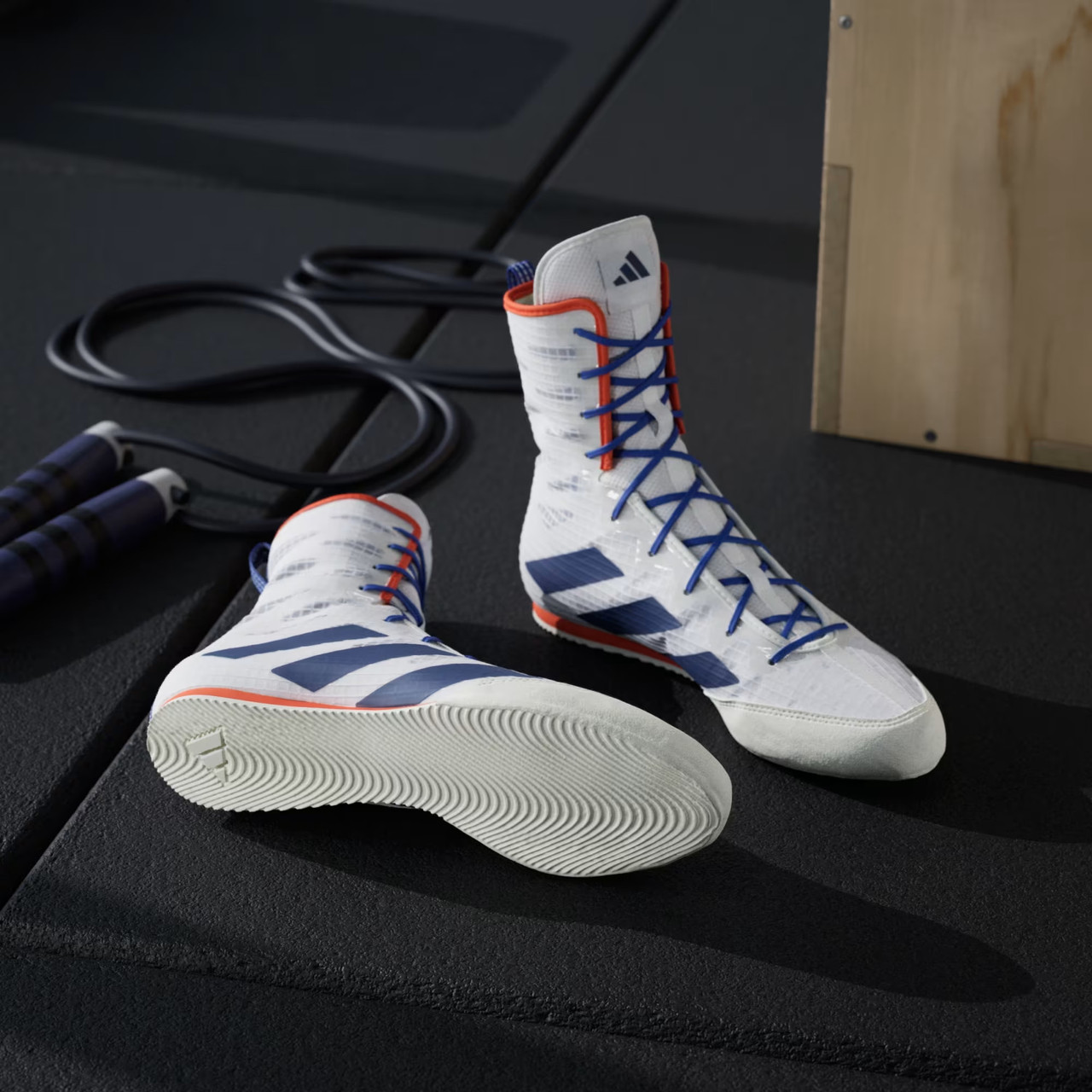 adidas White Blue Box Hog 4 Boxing Shoes - Martial Art Shop