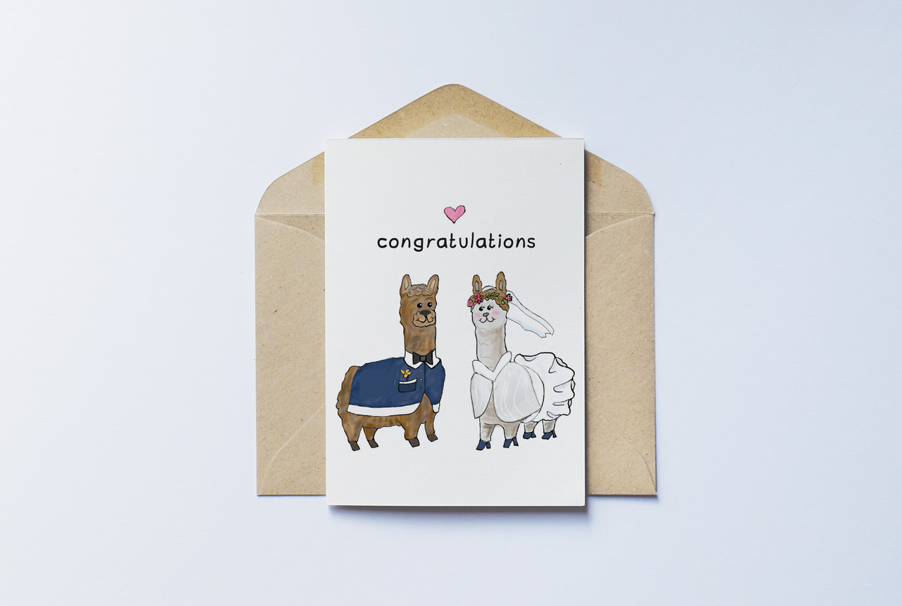 Congratulations Card - Llama Bride & Groom - GG's Flowers