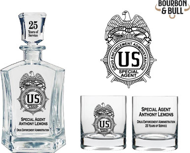 DEA Special Agent Badge Custom Whiskey Decanter Gift Set