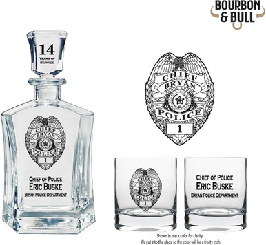 Bryan Police Badge Custom Whiskey Decanter Gift Set