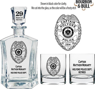 Holyoke Police Badge Custom Whiskey Decanter Set