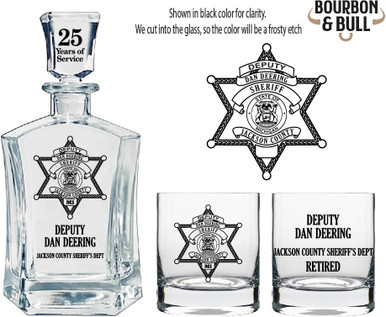 Jackson County Sheriff Badge Custom Whiskey Decanter Set