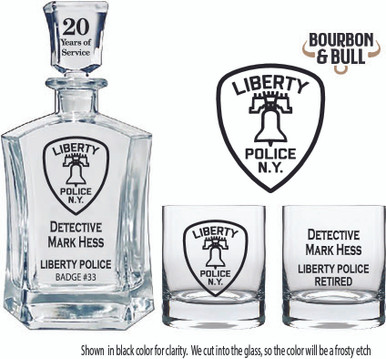 Liberty Police Badge Custom Whiskey Decanter Set