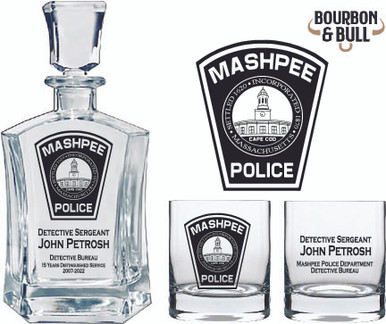 Mashpee Police Badge Custom Whiskey Decanter Set