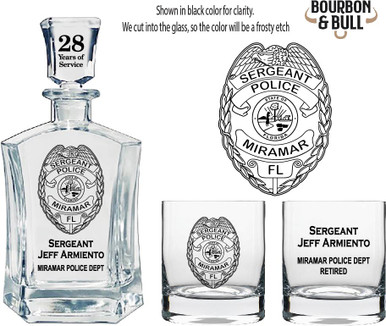 Miramar Police Badge Custom Whiskey Decanter Set