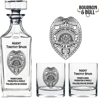 Pennsylvania Probation & Parole Badge Whiskey Decanter Set