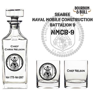NMCB-9 Seabee Custom Whiskey Decanter Set