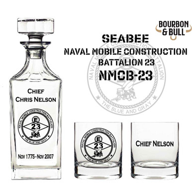 NMCB-23 Navy Seabee Whiskey Decanter Set