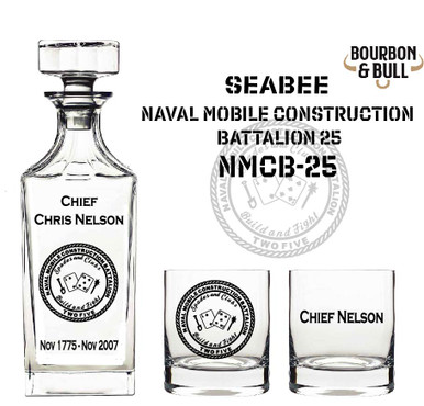 NMCB-25 Navy Seabee Whiskey Decanter Set