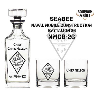 NMCB-26 Navy Seabee Whiskey Decanter Set