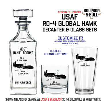 RQ-4 Global Hawk Drone Pilot Custom Whiskey Decanter Gift Set