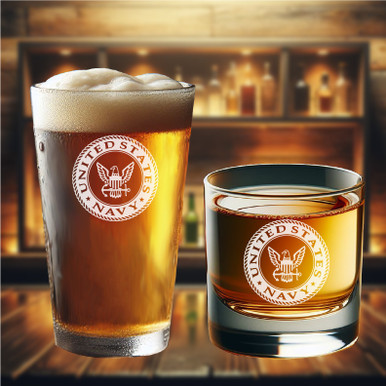 USN Emblem Engraved Glassware Gift - Best Quality Glassware