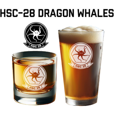 HSC-28 Dragon Whales Navy Squadron Engraved Glassware Gift