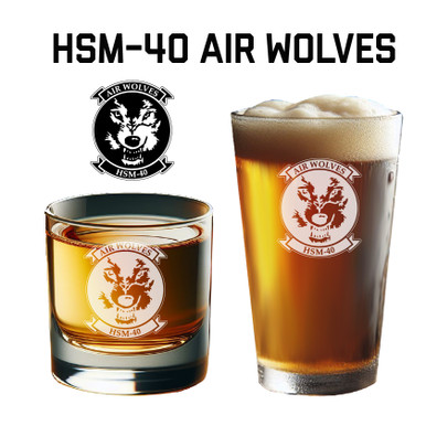 HSM-40 Airwolves Navy Squadron Engraved Glassware