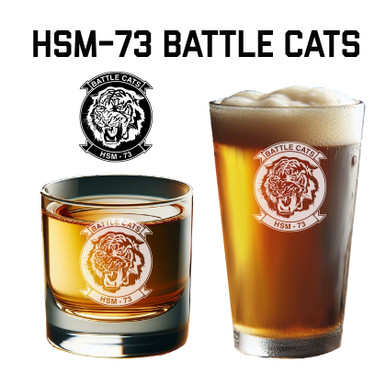 HSM-73 Battle Cats Navy Squadron Engraved Glassware