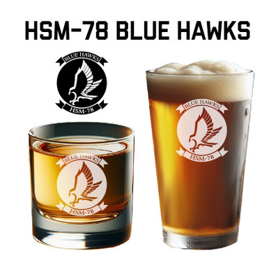 HSM-78 Blue Hawks Navy Squadron Engraved Glassware