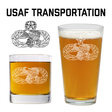 USAF Transportation Badge Engraved Glassware