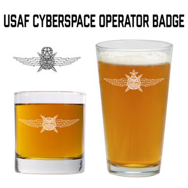 USAF Cyberspace Operator Badge Engraved Glassware