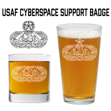 USAF Cyberspace Support Badge Engraved Glassware